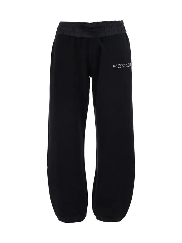 Moncler Black Pants With Elasticated Waist And Logo Lettering On The Front In Cotton For - Multicolor