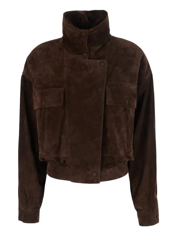 Saint Laurent Suede Jacket With Raised Collar And Elasticated Waist - Multicolor