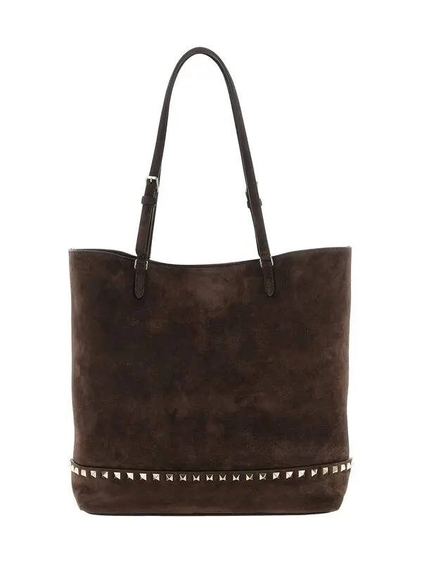 Valentino Garavani Rockstud Medium' Suede Shoulder Bag - Brown