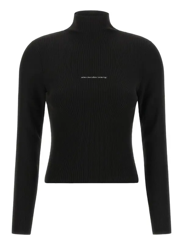 Alexander Wang Ribbed Turtleneck Sweater With Contrast Logo - Black