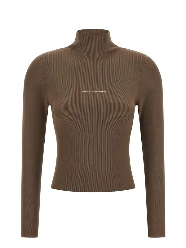 Alexander Wang Logo Ribbed High Neck Sweater - Cream