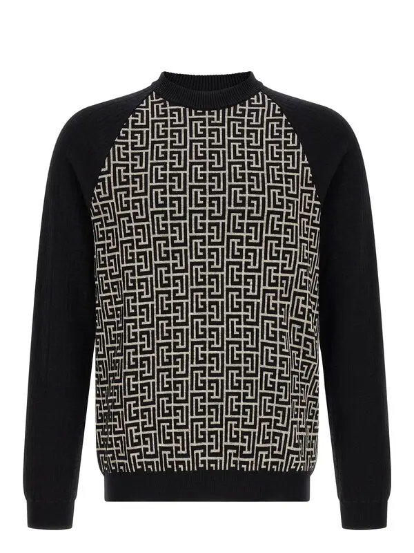 Balmain Pb Monogram Mesh Crew Neck Sweater - Multicolor