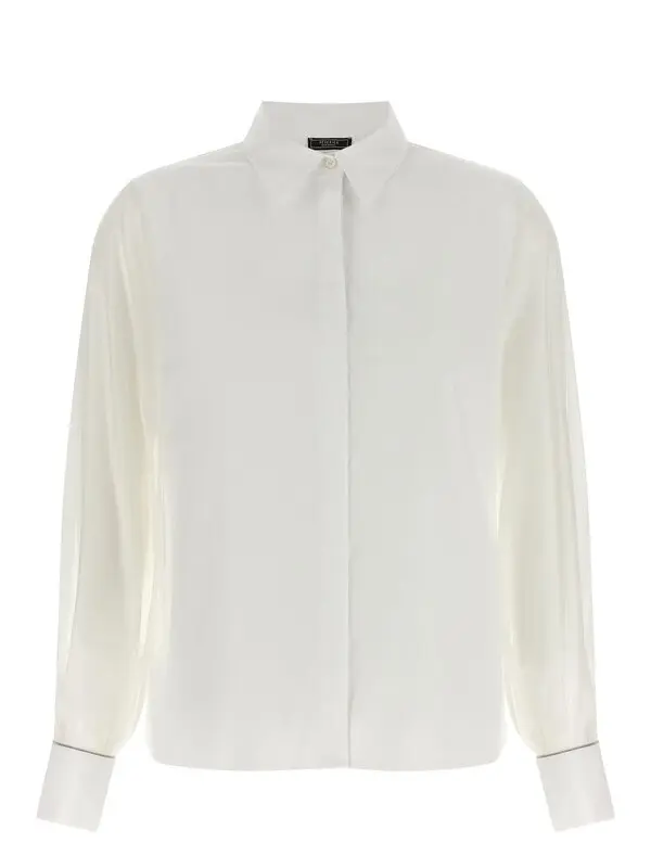 Peserico Stretch Cotton Shirt With Sheer Sleeves - White