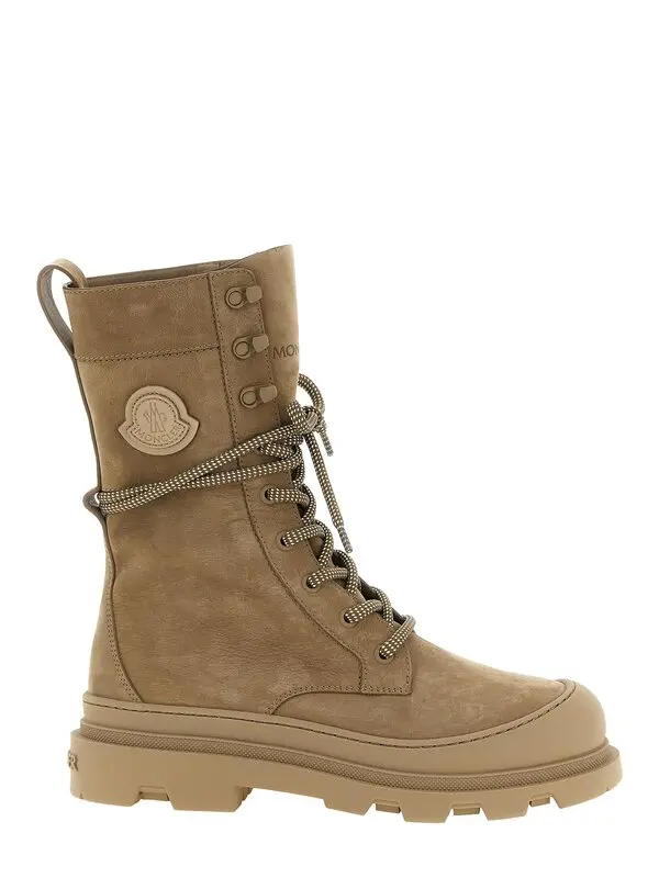 Moncler Vera High Lace-up Nubuck Boots - Cream