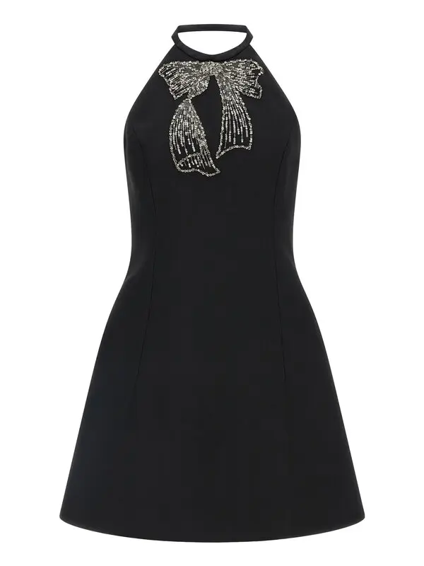 Valentino Garavani Crepe Couture Mini Dress With Embroidered Bow - Black