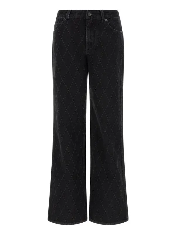 Balmain Diamond Quilted Wide Leg Jeans - Black