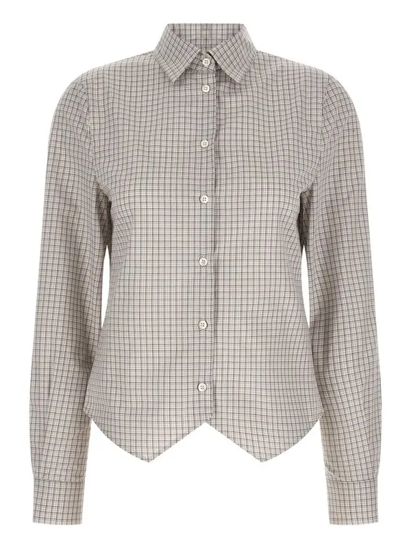 MAISON MARGIELA Cotton Checkered Pointed Hem Shirt - Cream