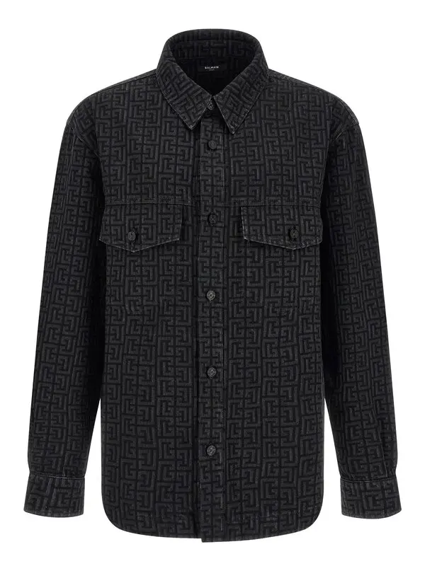 Balmain Monogram Pattern Overshirt - Black