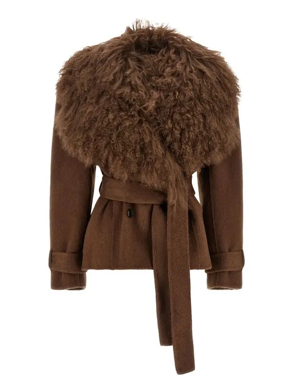 Giuseppe Di Morabito Shearling Neck Wool Blend Coat - Brown