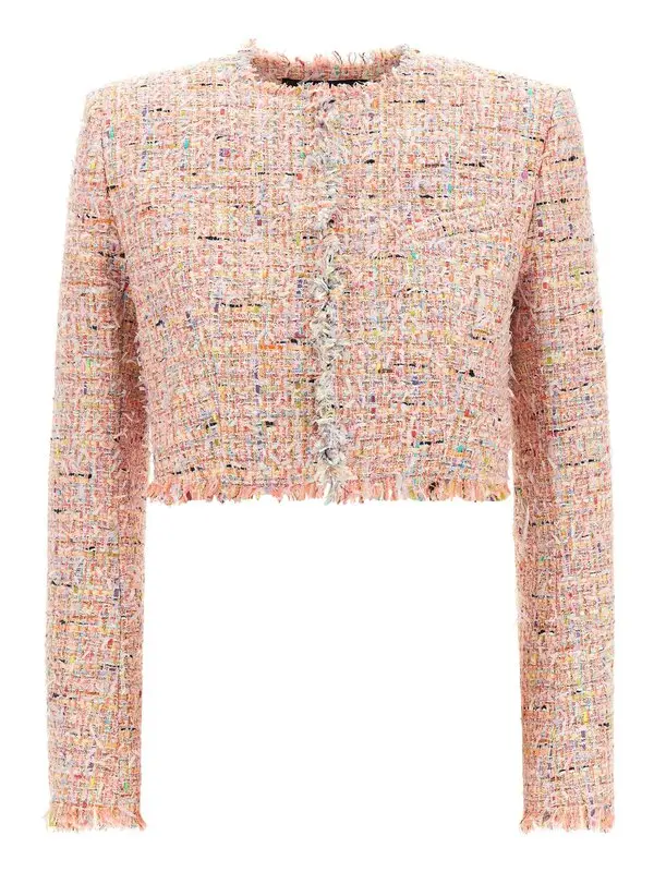 Balmain Spencer Cropped Tweed Blazer - Pink