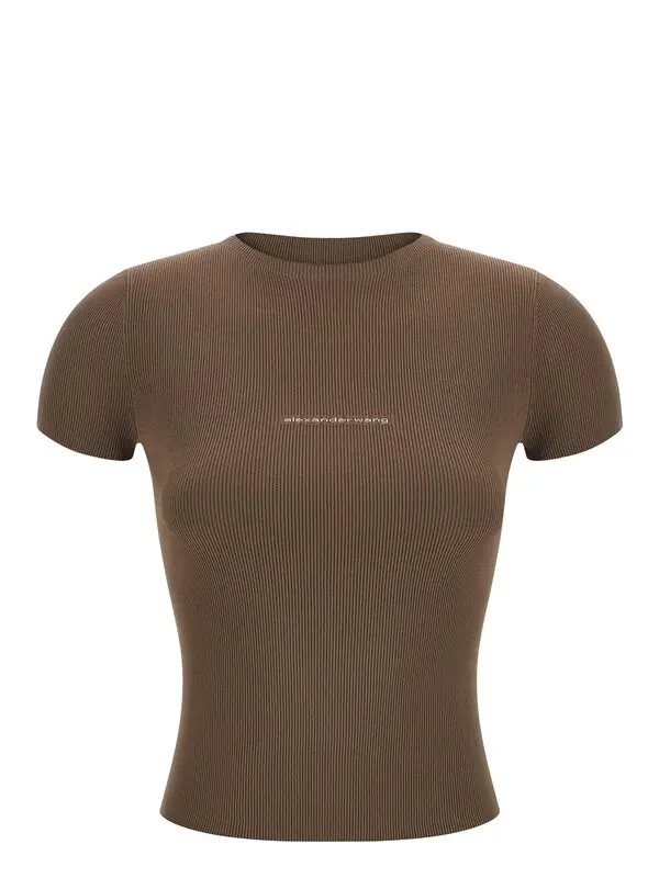 Alexander Wang Ribbed T-shirt With Logo - Brown