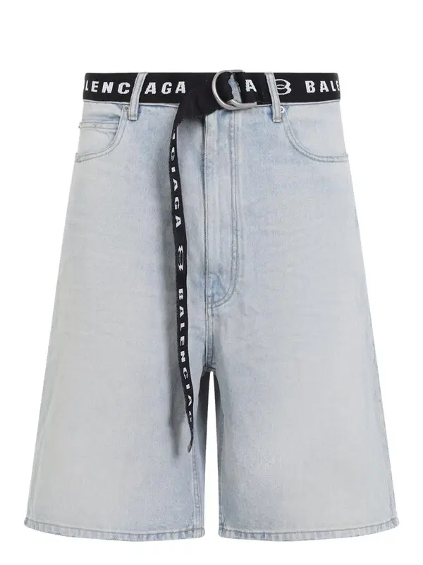 Balenciaga Belted Knee-length Denim Shorts - Blue