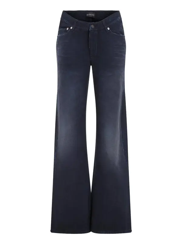 Balenciaga Curved Waist Wide Leg Jeans - Blue