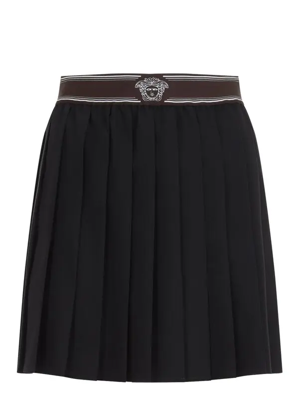 Versace Pleated A-line Skirt With Medusa Motif Waistband - Black