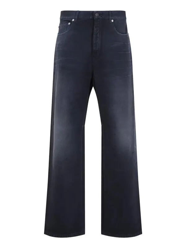 Balenciaga Curved Knee Straight Leg Denim Pants - Blue