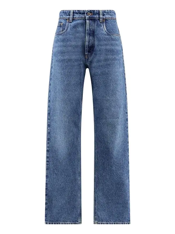 Miu Miu Straight Leg Embroidered Logo Patch Jeans - Multicolor