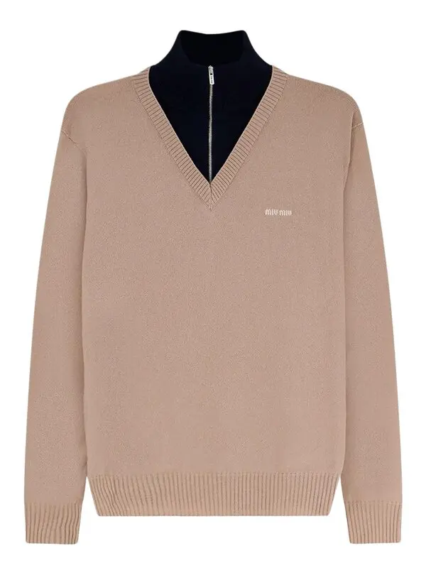 Miu Miu Cashmere Sweater With Logo Inlay - Multicolor