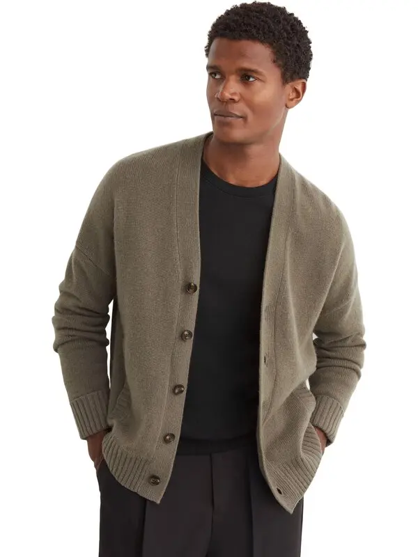 REISS Padstow 100% Cashmere V-neck Cardigan - Sable Green
