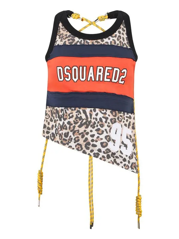 Dsquared2 Wild Print Tank Top With Rope Ties - Black