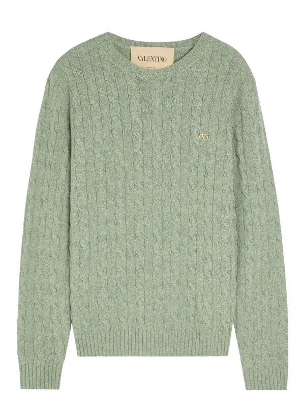 Valentino Garavani Vlogo Cable-knit Wool Jumper - Grey