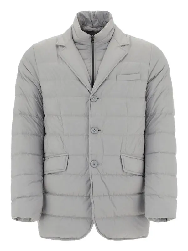 Herno Single-breasted Padded Jacket With Flip Pockets And Elastic Cuffs - Gray