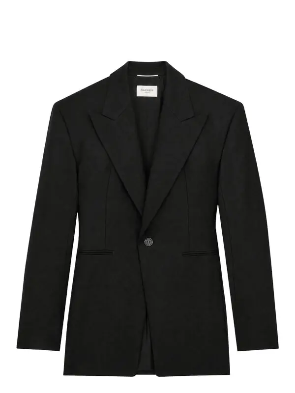 Saint Laurent Single-breasted Jacket In Grain De Poudre - Black