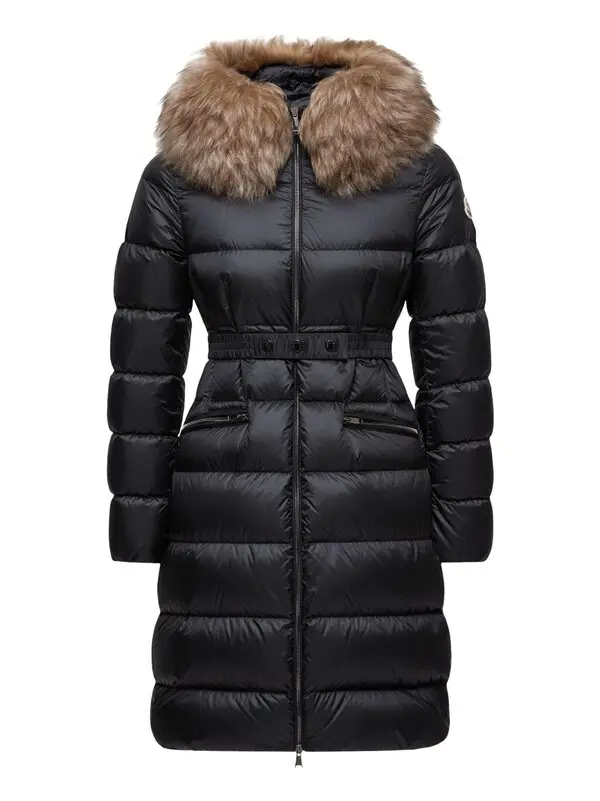 Moncler Boedic Long Down Jacket With Shearling Trim - Black
