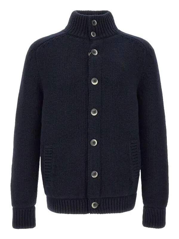 Herno Button-up Wool Cardigan With High Neck - Black