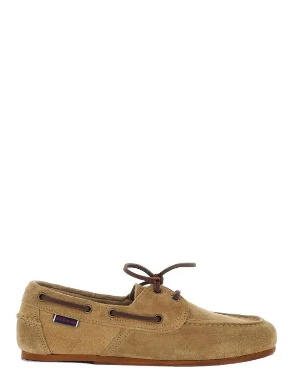 SEBAGO Lace-up Round-toe Loafers With Logo Patch - Beige