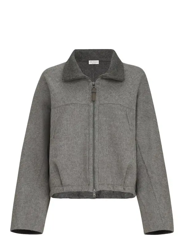 Brunello Cucinelli Hand-crafted Virgin Wool Double Cloth Bomber Jacket - Dark Gray
