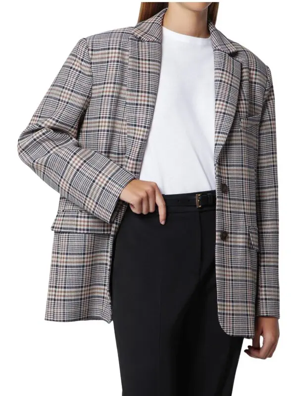 ANINE BING Checked Oversized Blazer - Beige/brown Check