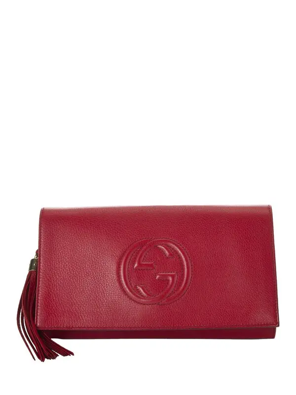 Gucci Leather Soho Clutch - Red