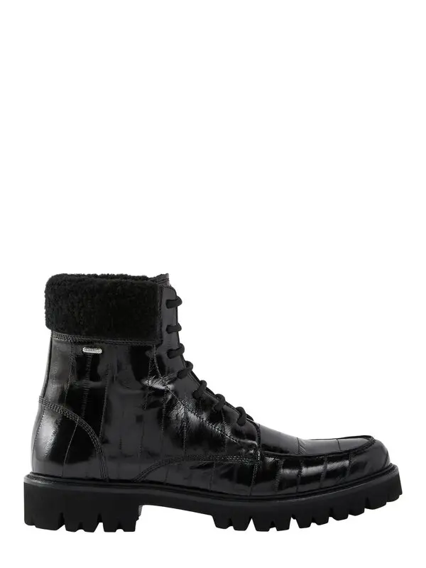 GIUSEPPE ZANOTTI Lace-up Eel Skin Combat Boots - Black