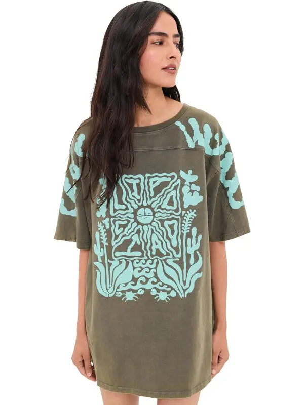 CIAO CIAO VACATION Coral Reef Graphic Tee Dress - Washed Grey