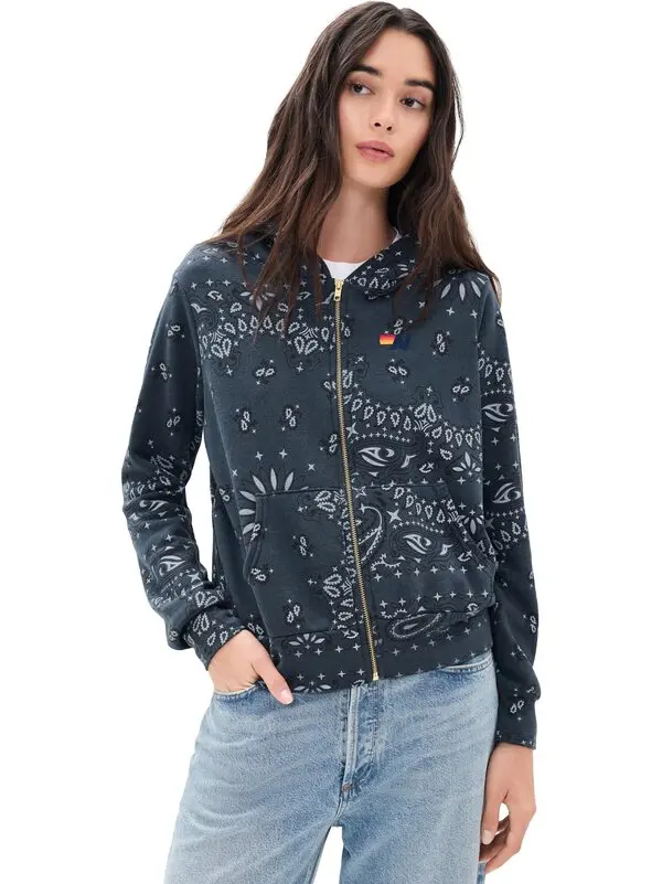 Aviator Nation Bandana Print Zip Hoodie - Charcoal