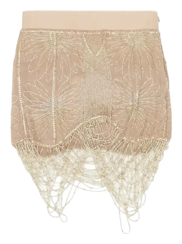 Attico Embellished Mini Skirt With Fringe Detail - Metallic