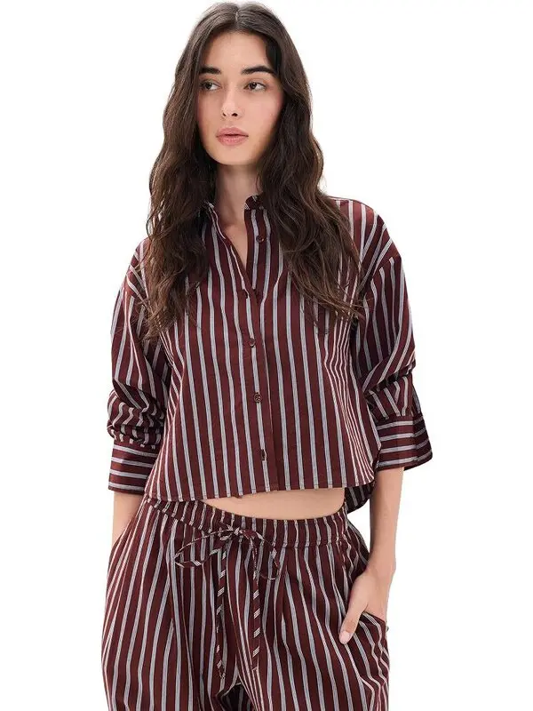 APIECE APART Cropped Isolde Button-down Shirt - Spice Multi Stripe