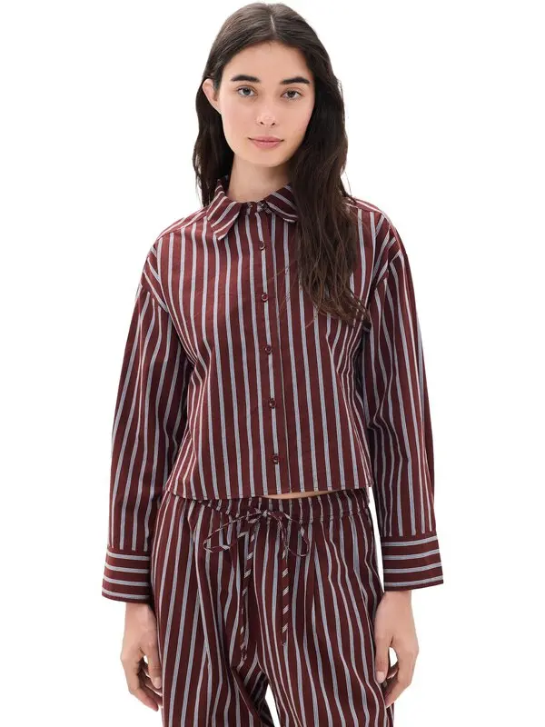 APIECE APART Cropped Isolde Button-down Shirt - Spice Multi Stripe