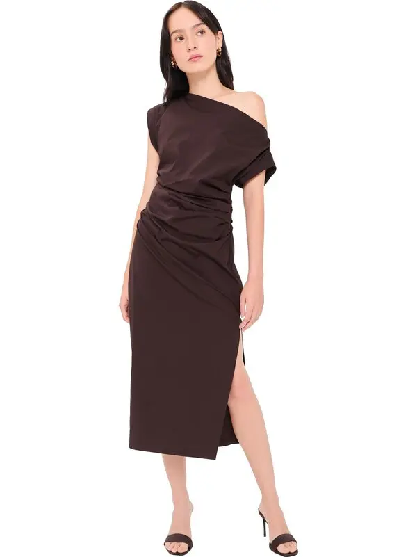 A.L.C. Nara Off-shoulder Midi Dress - Ganache
