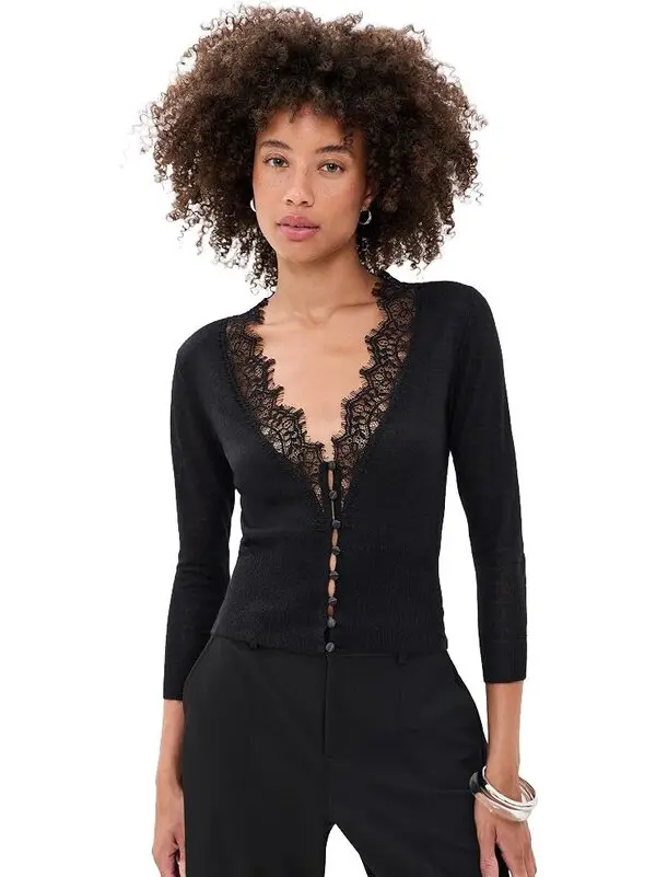 L'Agence Eluna Lace Detail Cardigan - Black