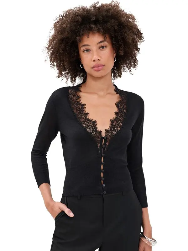 L'Agence Eluna Lace Trim V-neck Cardigan - Black