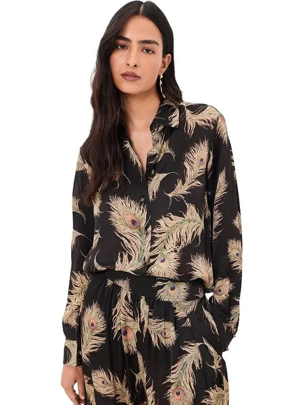 Zimmermann Valiant Silk Button Down Shirt - Black Feather