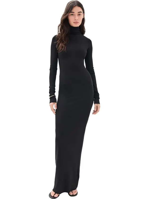 Eterne Long Sleeve Turtleneck Maxi Dress - Black
