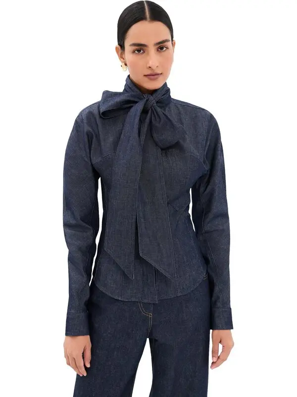 Françoise Hendrix Denim Shirt With Neck Tie - Indigo