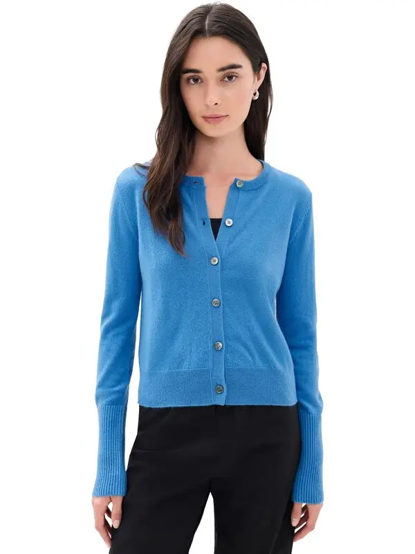 LA LIGNE Solid Cashmere Cardigan - Cerulean