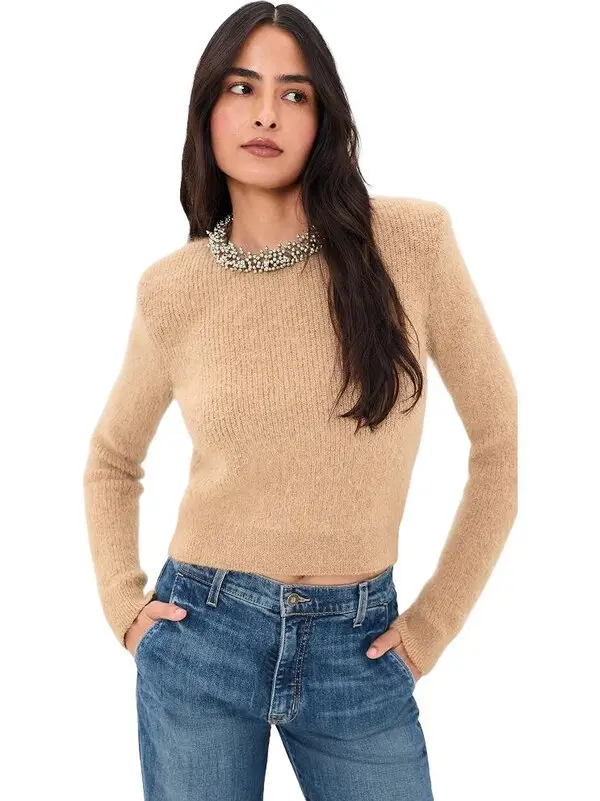 SELF-PORTRAIT Beaded Knit Sweater - Brown