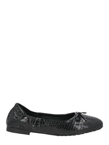 SEBAS. Sebas Leather Ballet Flats With Snakeskin Print And Bow Detailing - Black