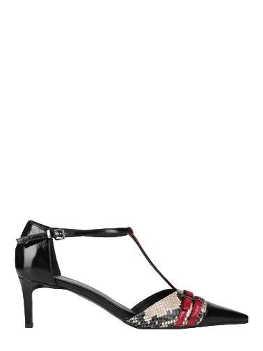 J.A.P. JOSE ANTONIO PEREIRA Patent Leather Snakeskin-print T-bar Stiletto Pumps - Black