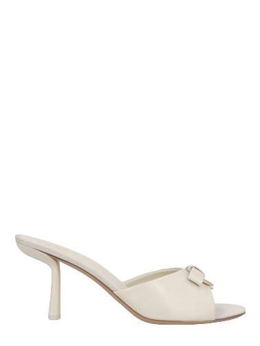 FERRAGAMO Leather Slide Sandals With Bow Detailing - Off White