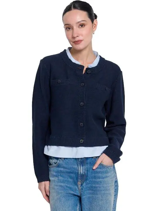 Central Park West Cropped Crew Neck Cardigan - Navy